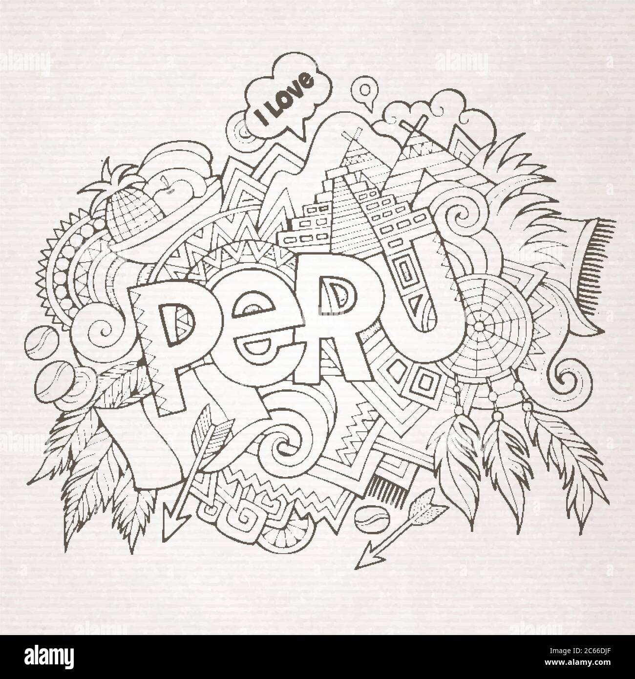 Peru hand lettering and doodles elements background Stock Vector Image ...