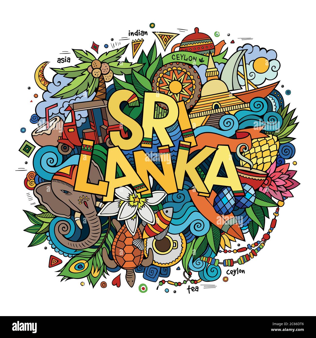 Sri Lanka hand lettering and doodles elements Stock Vector Image & Art ...