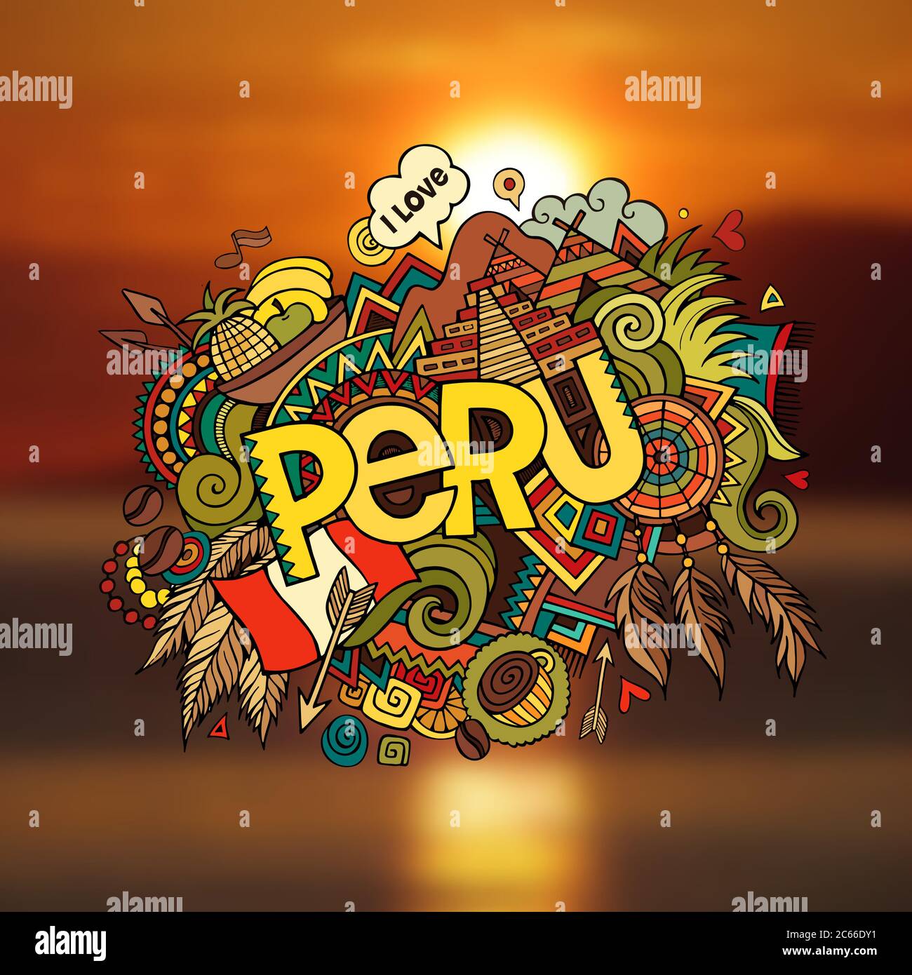 Peru hand lettering and doodles elements background Stock Vector Image ...