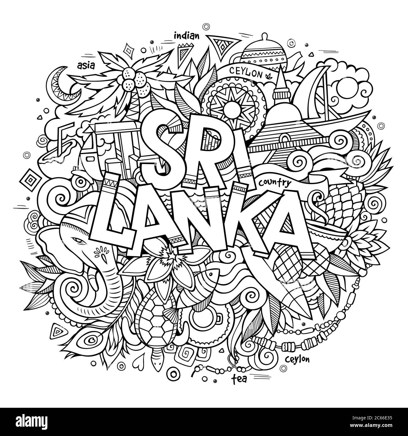 Sri Lanka country hand lettering and doodles elements Stock Vector ...