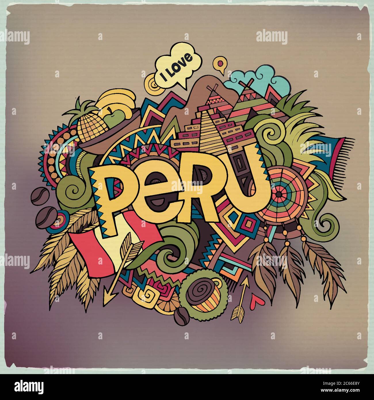 Peru hand lettering and doodles elements background Stock Vector Image ...