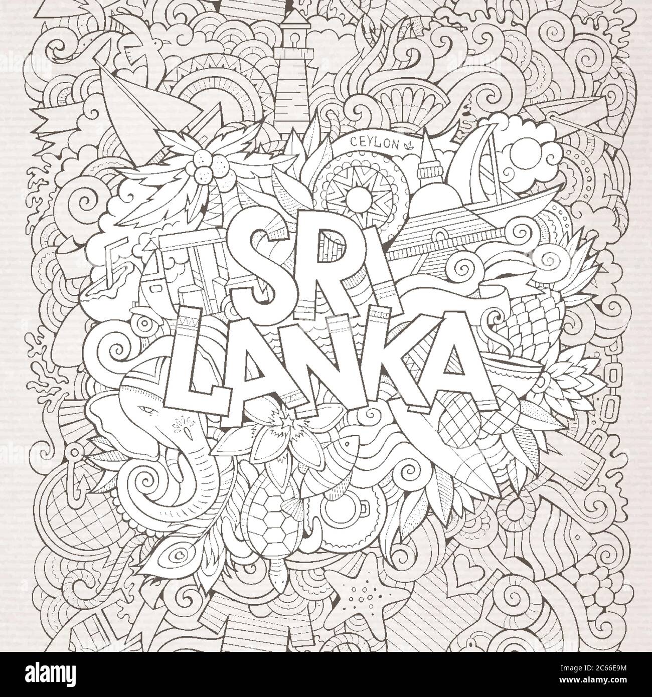 Sri Lanka country hand lettering and doodles elements Stock Vector ...