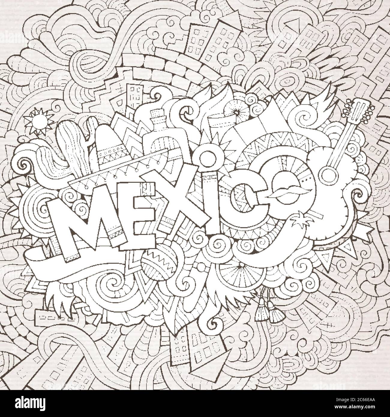 Mexico hand lettering and doodles elements background Stock Vector ...