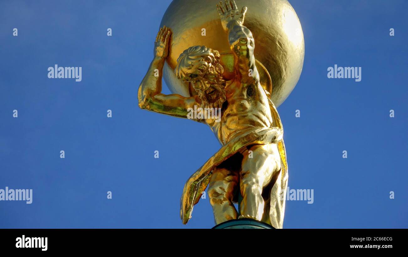 Atlas with celestial sphere on potsdam museum hi-res stock photography ...