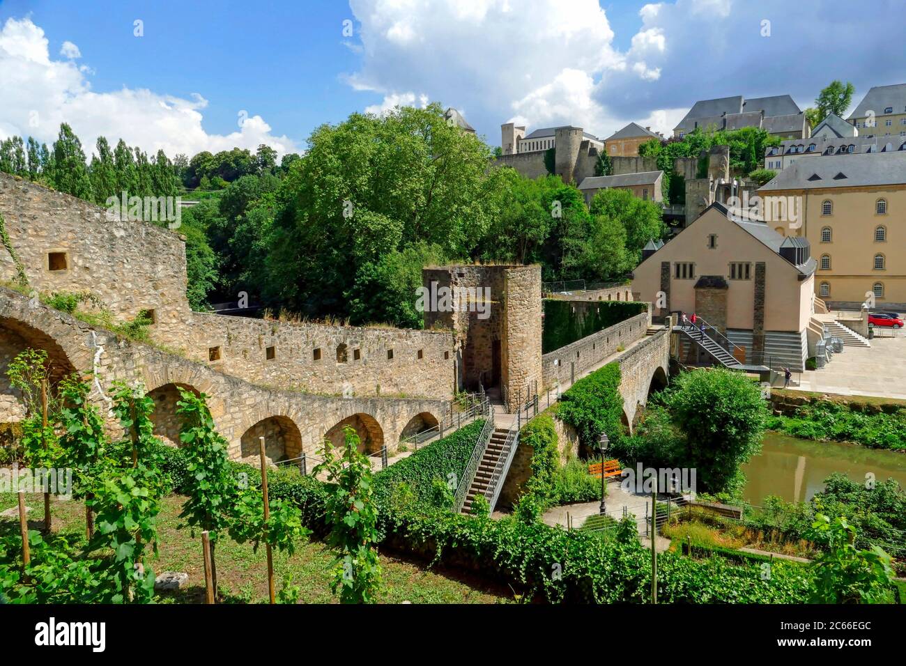 Old city wall in the Alzette Valley, Luxembourg City, Luxembourg Stock ...