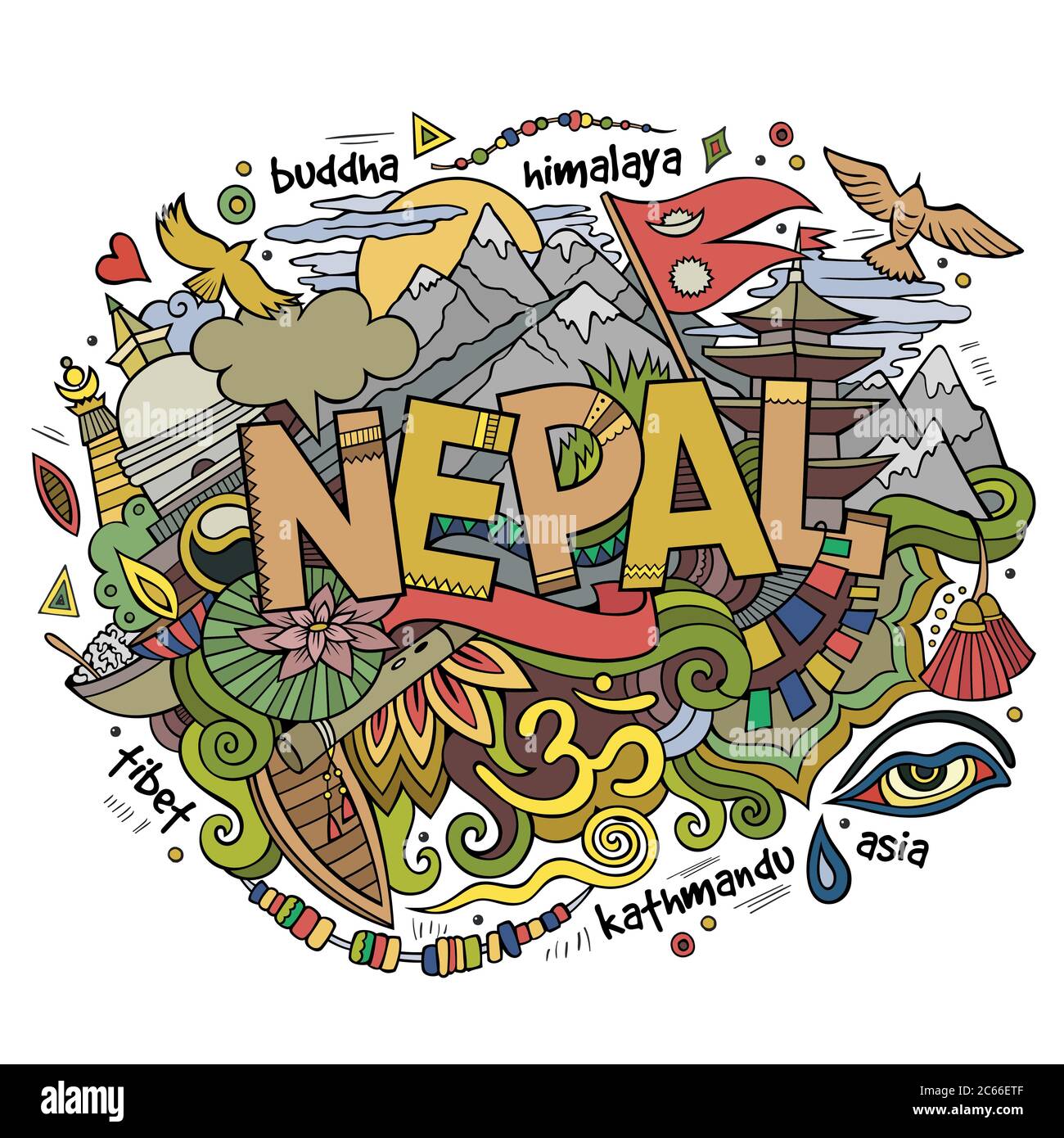 Nepal country hand lettering and doodles elements Stock Vector Image ...