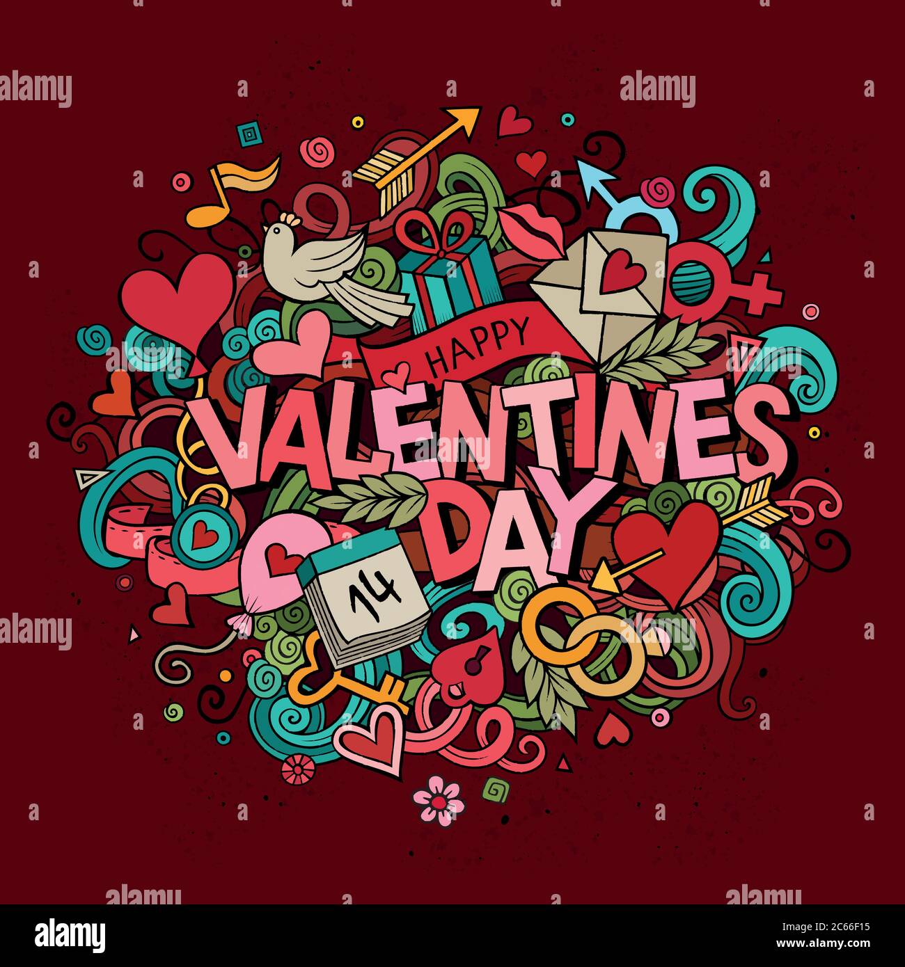 Cartoon vector hand drawn Doodle Happy Valentines Day Stock Vector ...