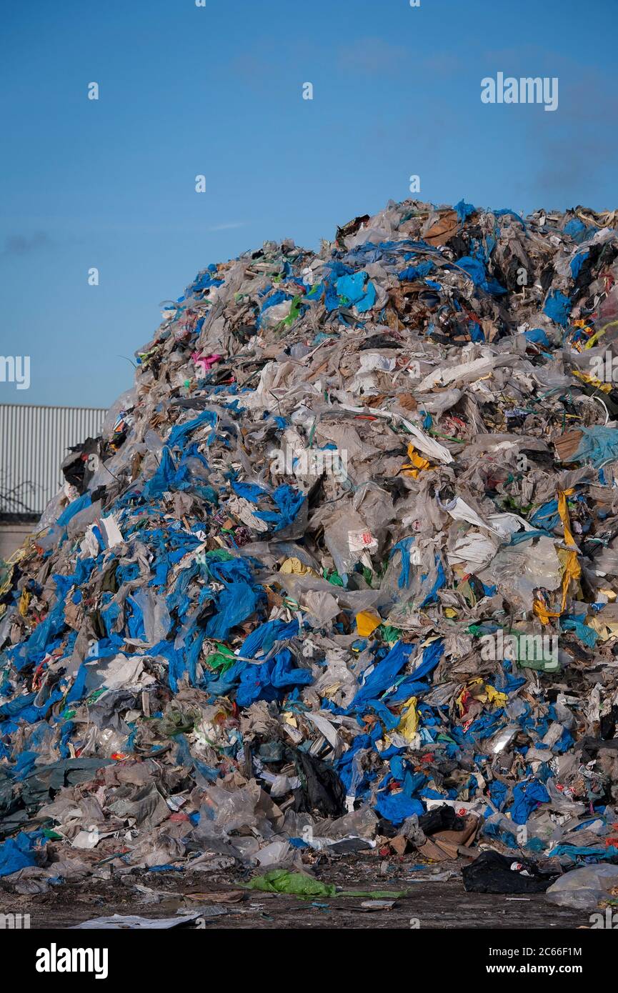 Pile of plastics in a recycling plant in Liverpool, England, UK Stock ...