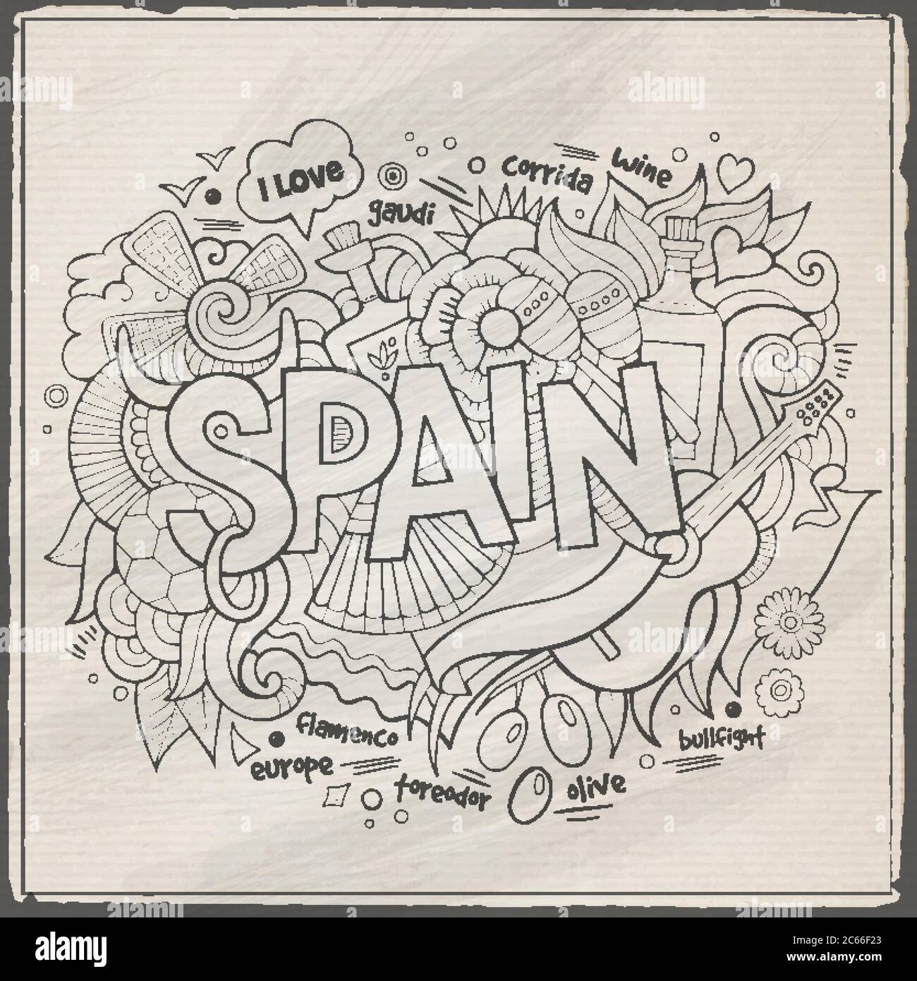 Spain hand lettering and doodles elements background Stock Vector Image ...
