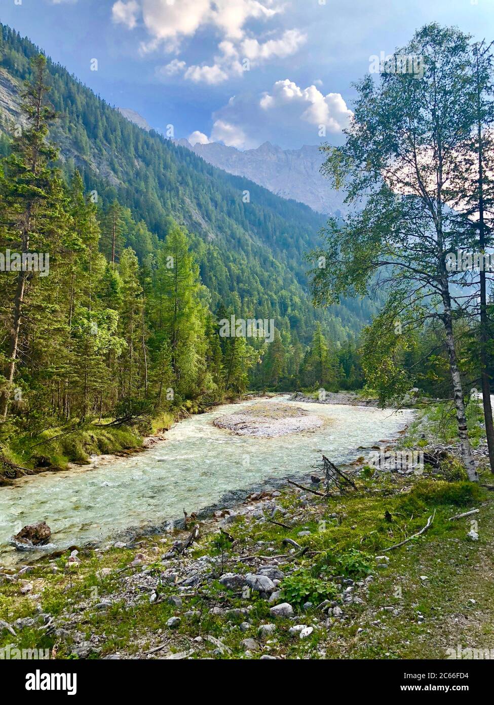 Isar river rising in the hinterautal valley near scharnitz hi-res stock ...