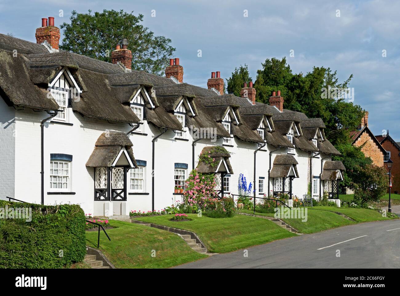 Terrace of estate cottages in the village of Warter, East Yorkshire ...