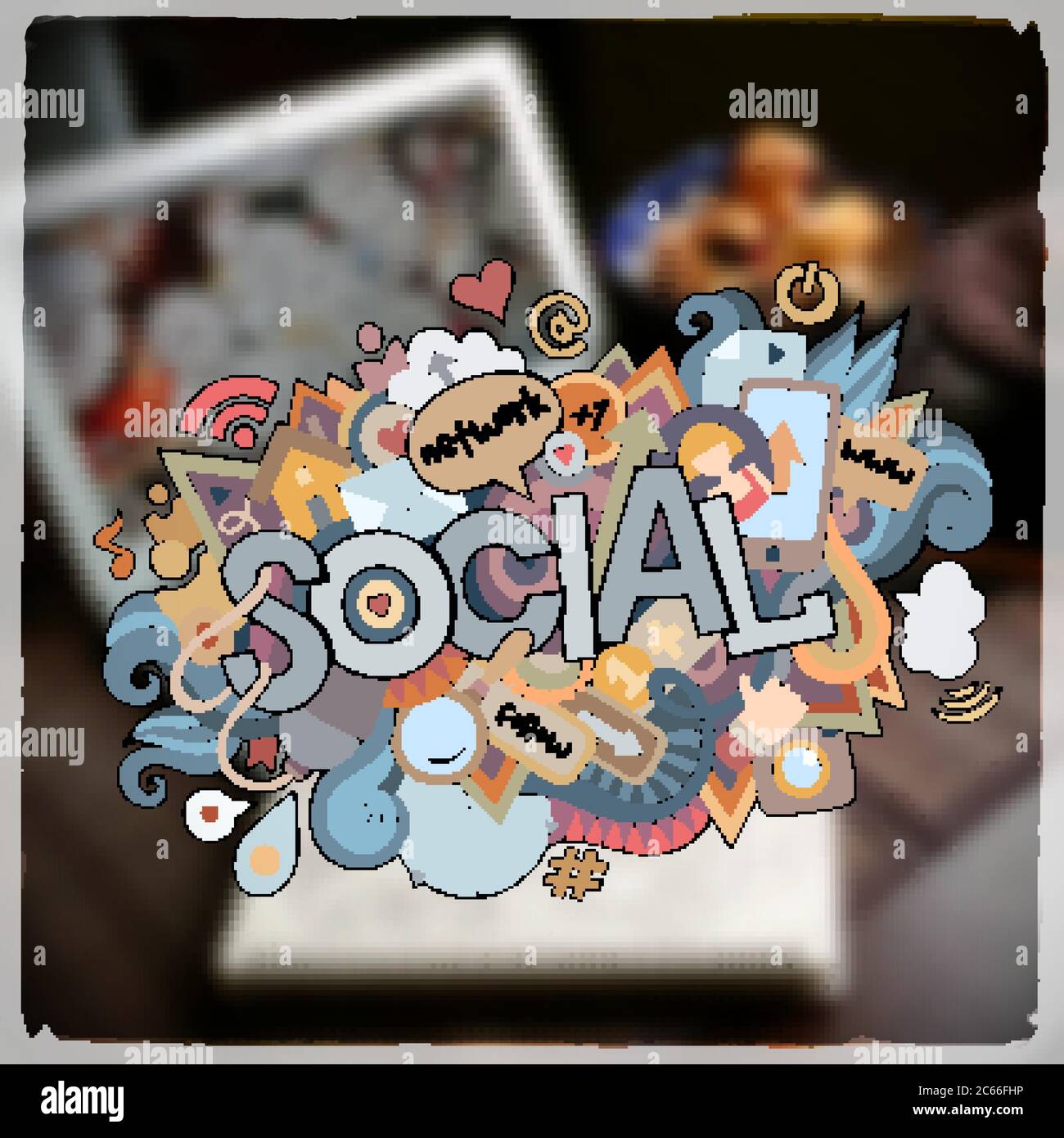 Social hand lettering and doodles elements and symbols emblem Stock ...