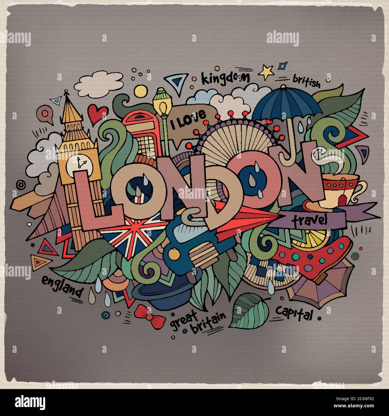London hand lettering and doodles elements background Stock Vector ...