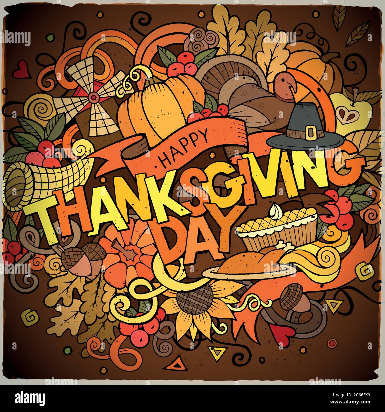 Cartoon vector hand drawn Doodle Thanksgiving illustration Stock Vector ...