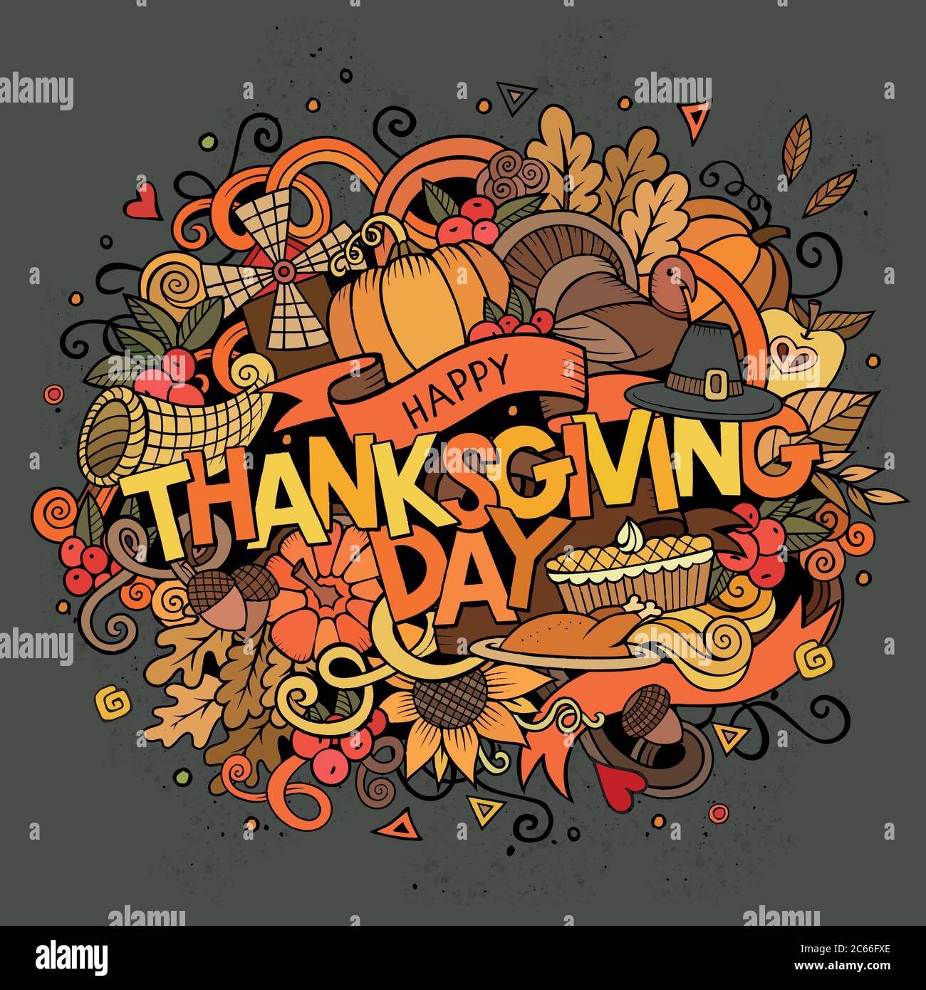 Cartoon vector hand drawn Doodle Thanksgiving illustration Stock Vector ...