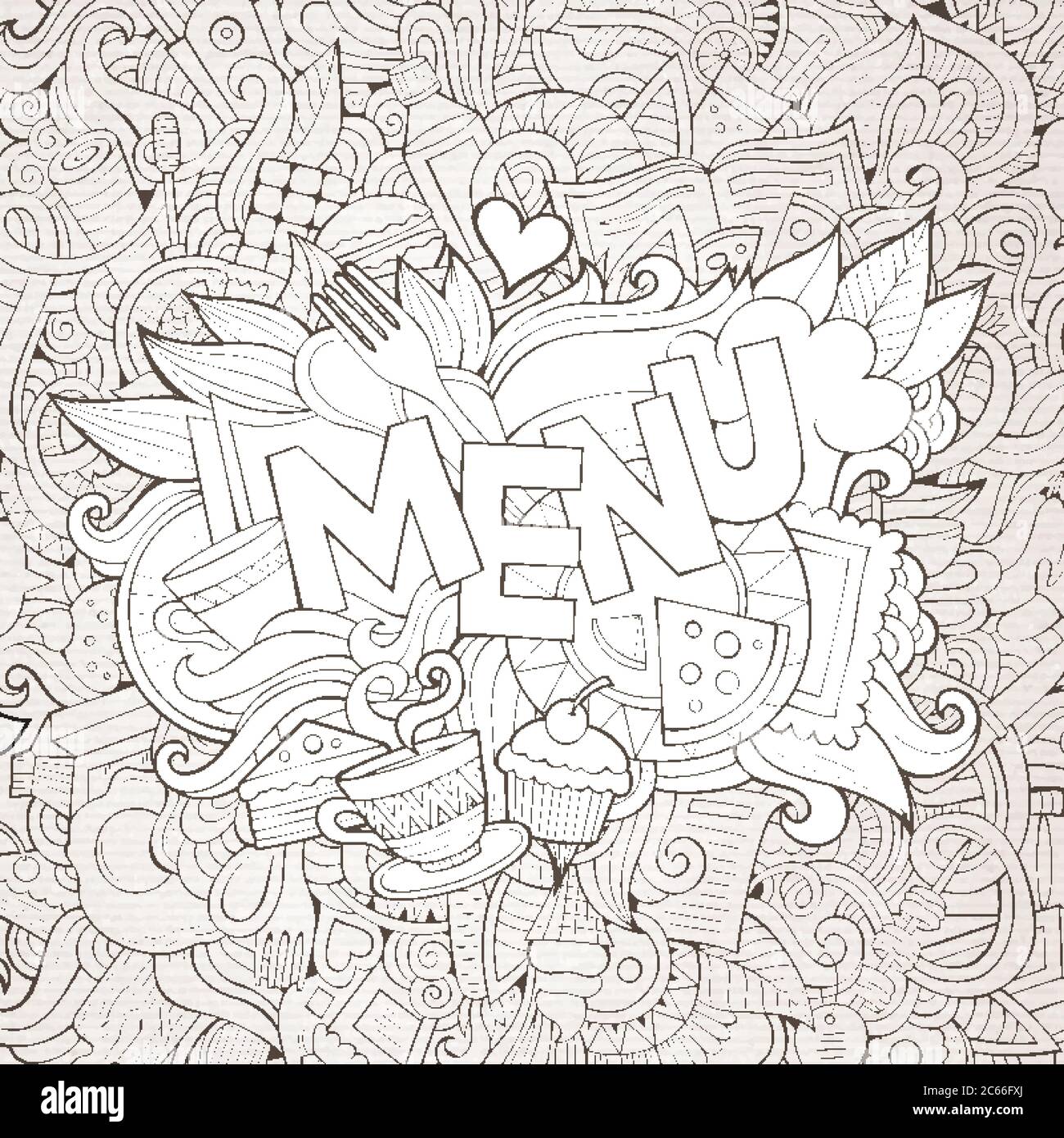 Menu cartoon hand lettering and doodles elements background Stock ...
