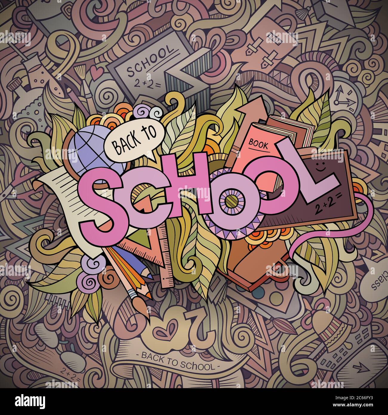 School cartoon hand lettering and doodles elements background Stock ...