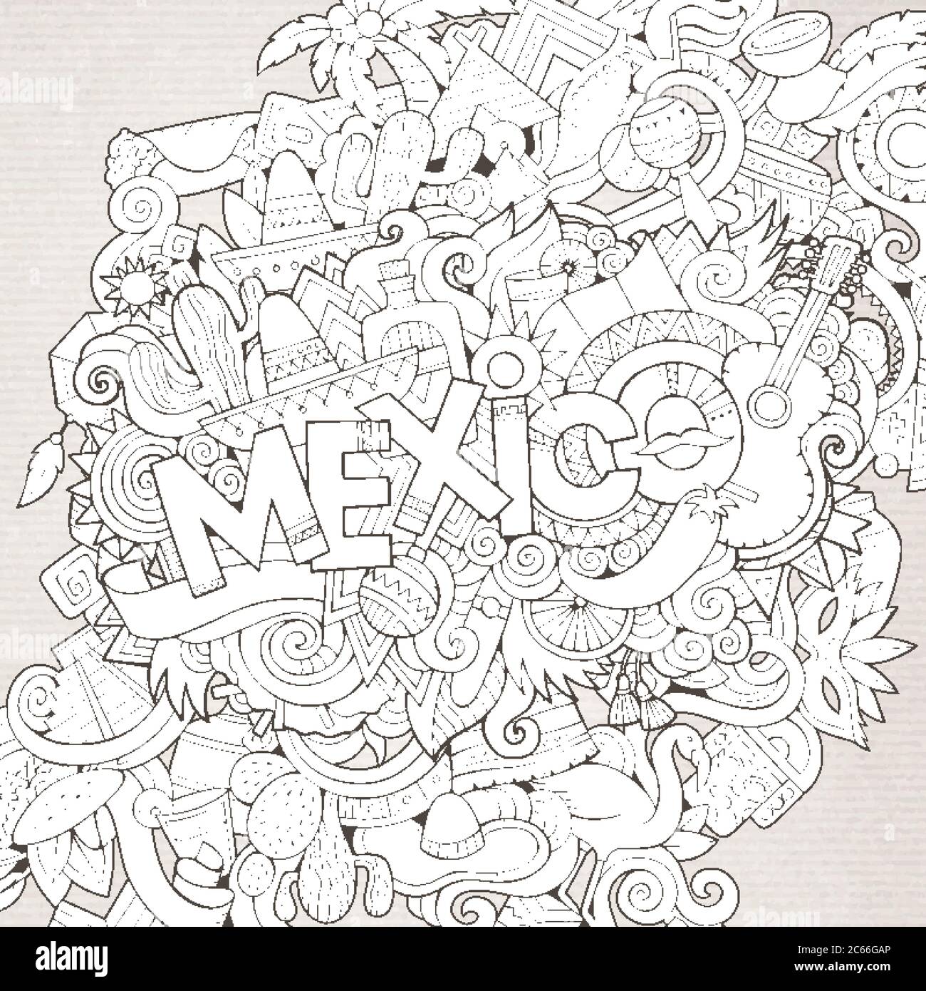 Mexico hand lettering and doodles elements background Stock Vector ...