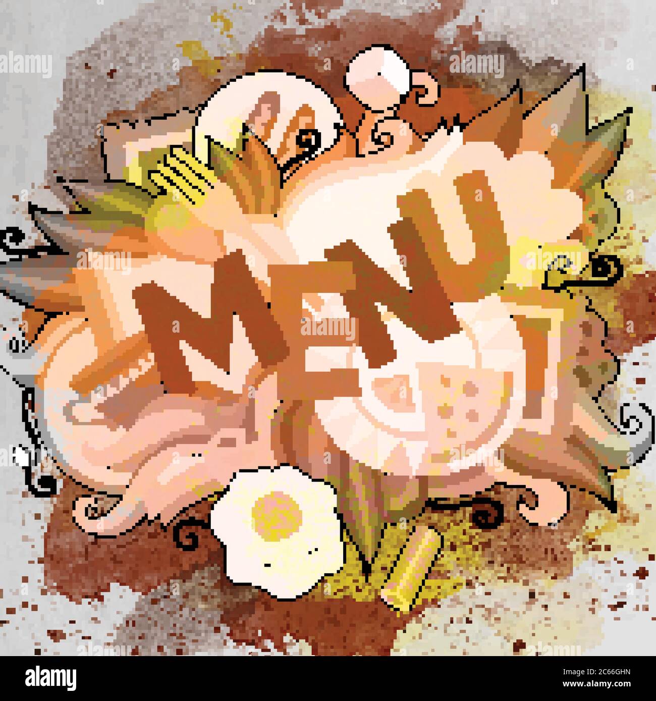 Cartoon cute doodles hand drawn Menu inscription Stock Vector Image ...