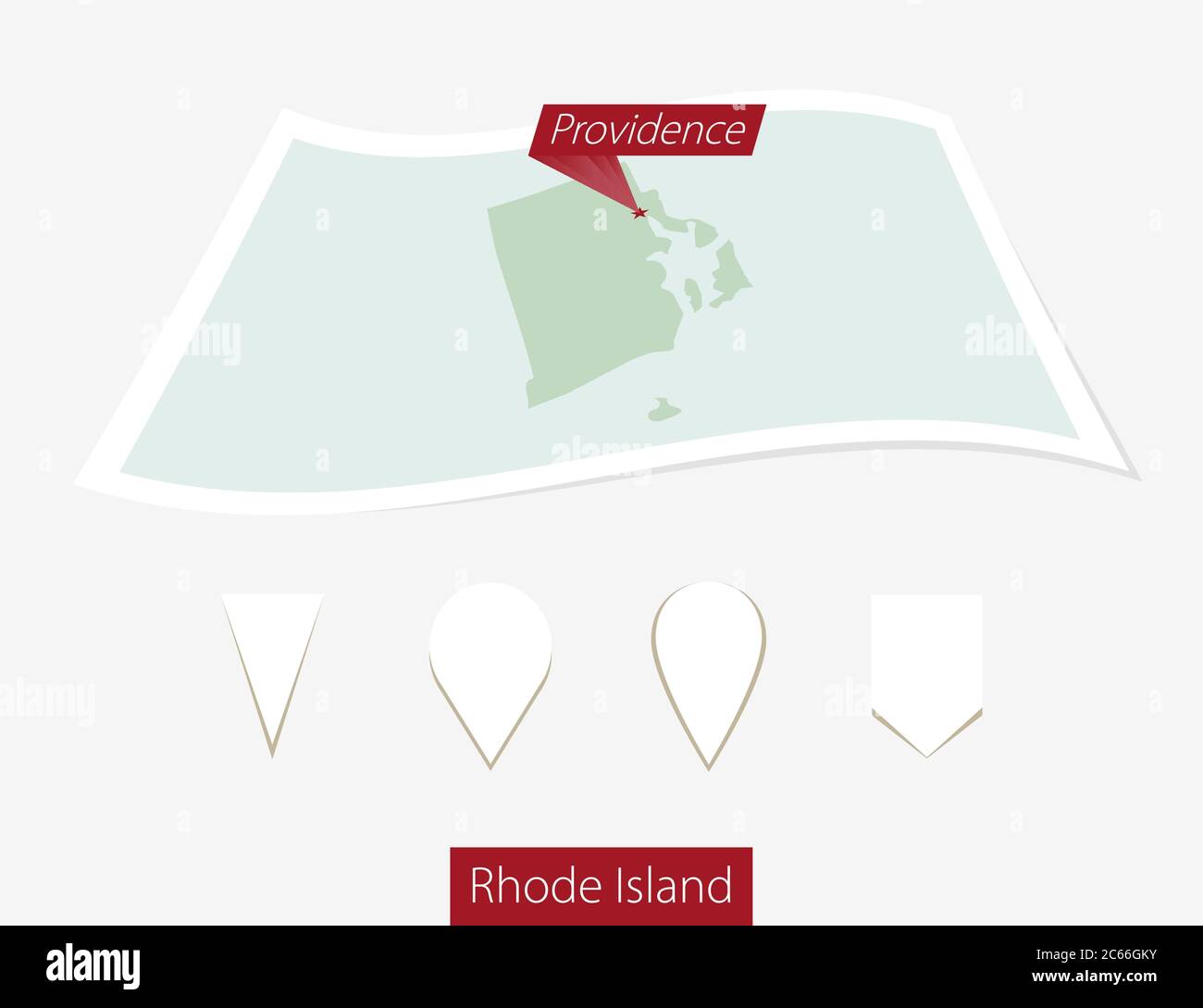 Curved paper map of Rhode Island state with capital Providence on Gray ...