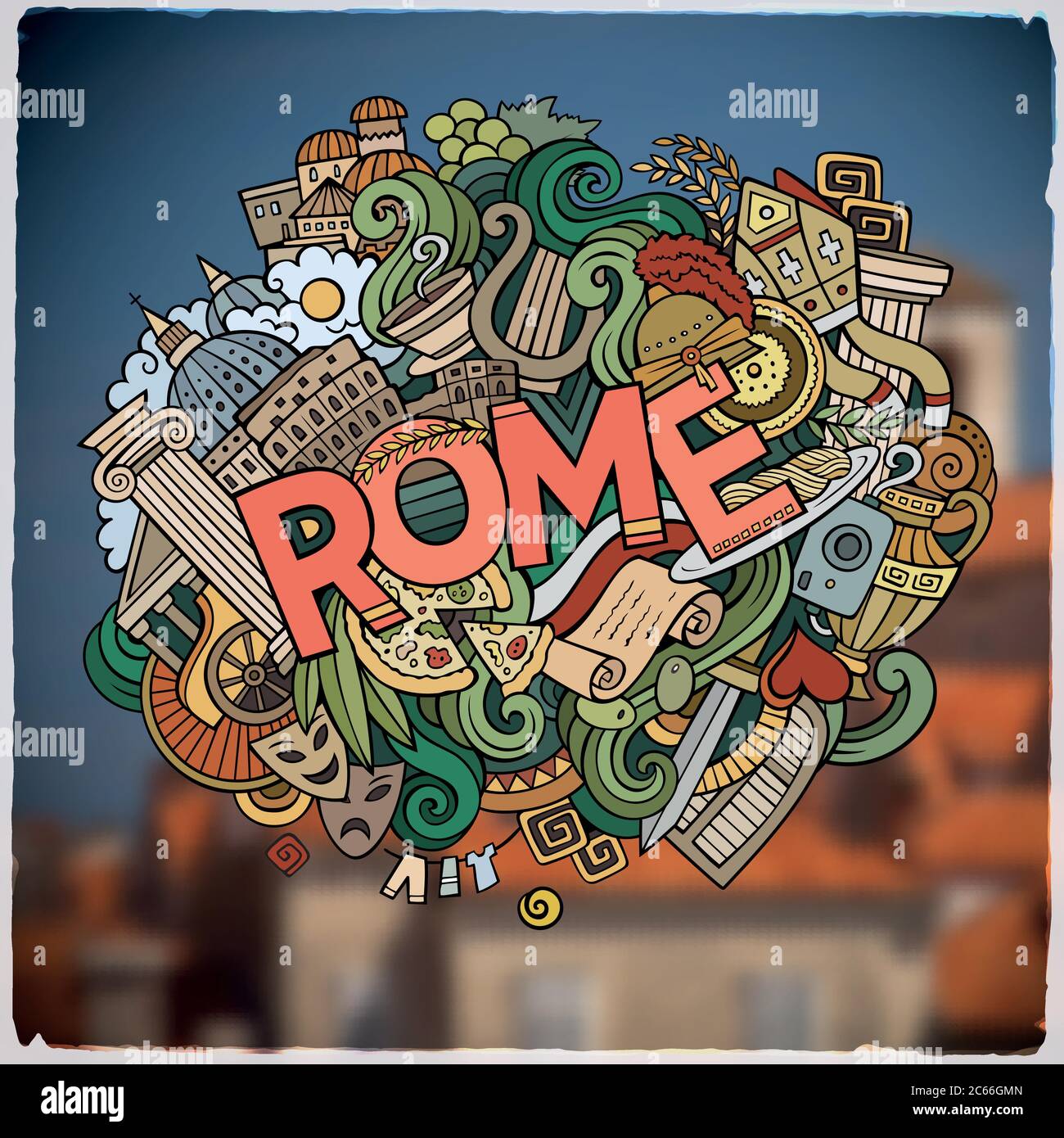Rome hand lettering and doodles elements and symbols emblem Stock ...