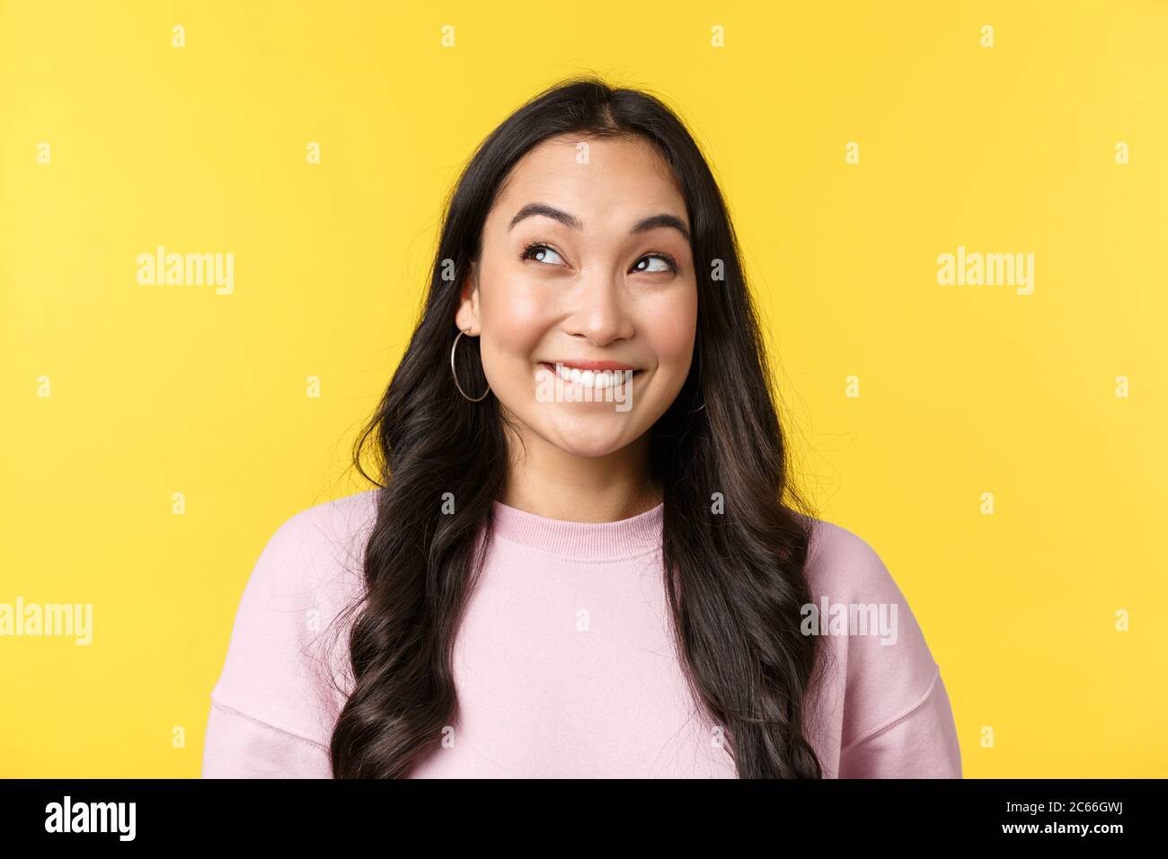 People emotions, lifestyle leisure and beauty concept. Excited and cute ...