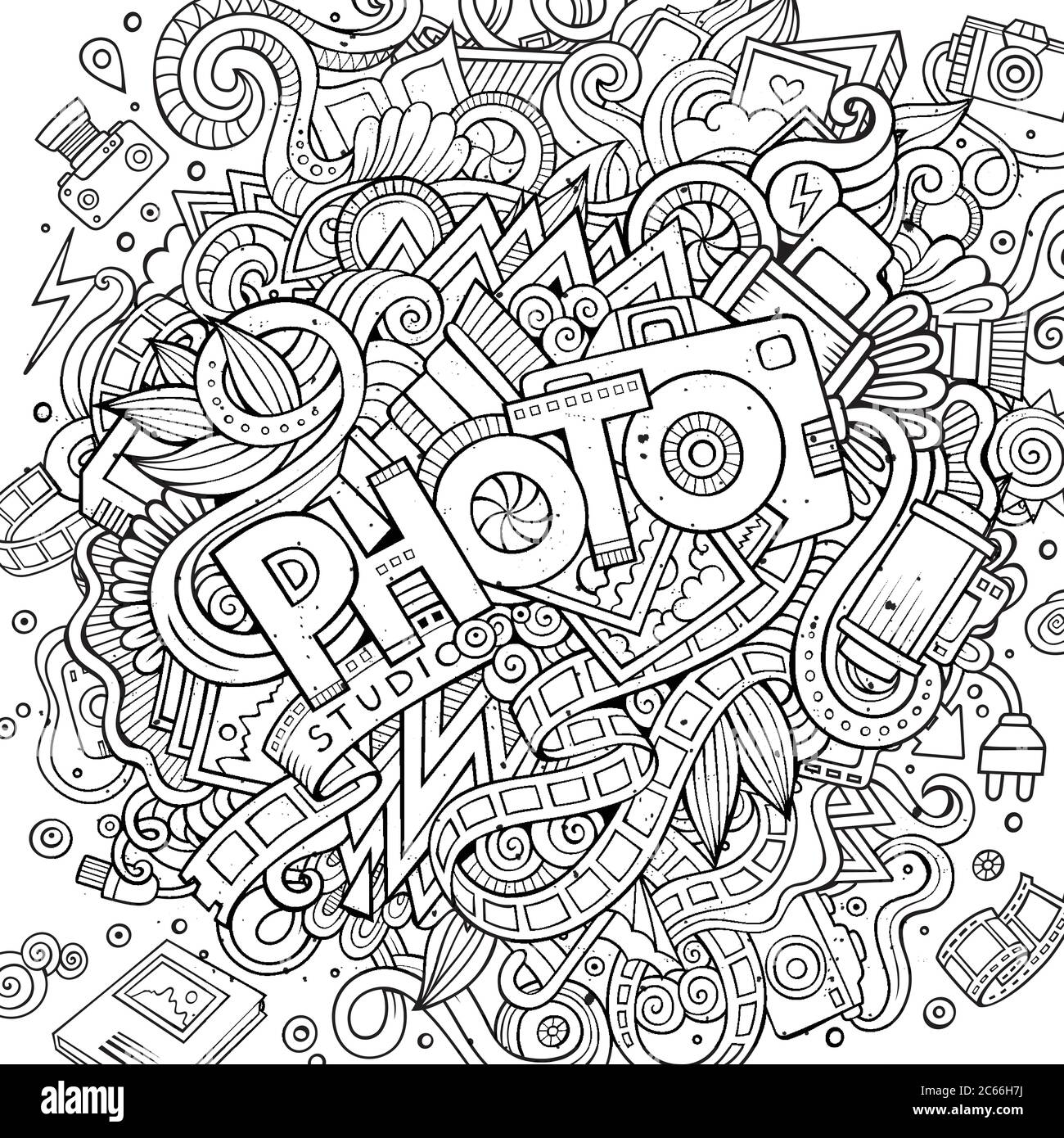 Cartoon cute doodles hand drawn Photo inscription Stock Vector Image ...