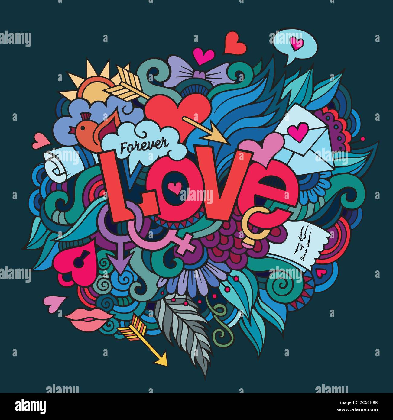 Love hand lettering and doodles elements Stock Vector Image & Art - Alamy
