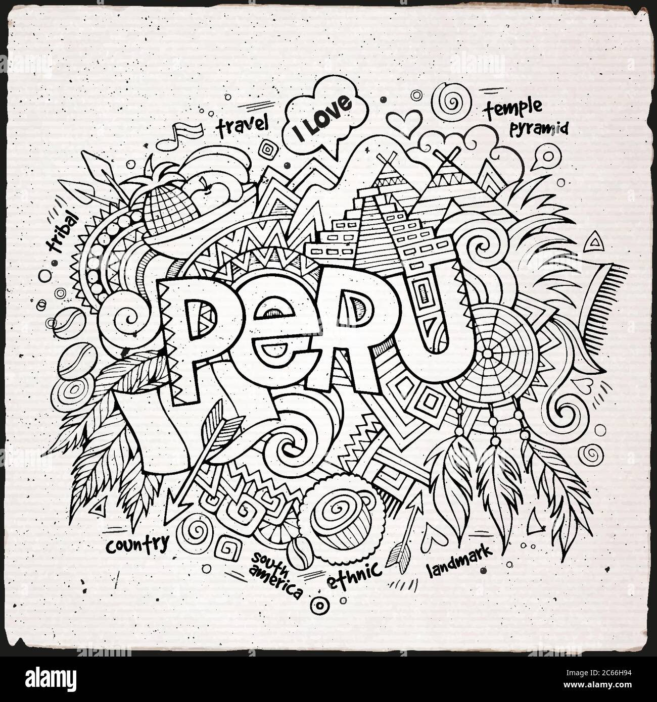 Peru hand lettering and doodles elements background Stock Vector Image ...