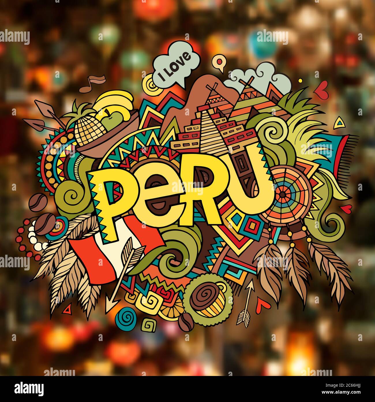 Peru hand lettering and doodles elements background Stock Vector Image ...