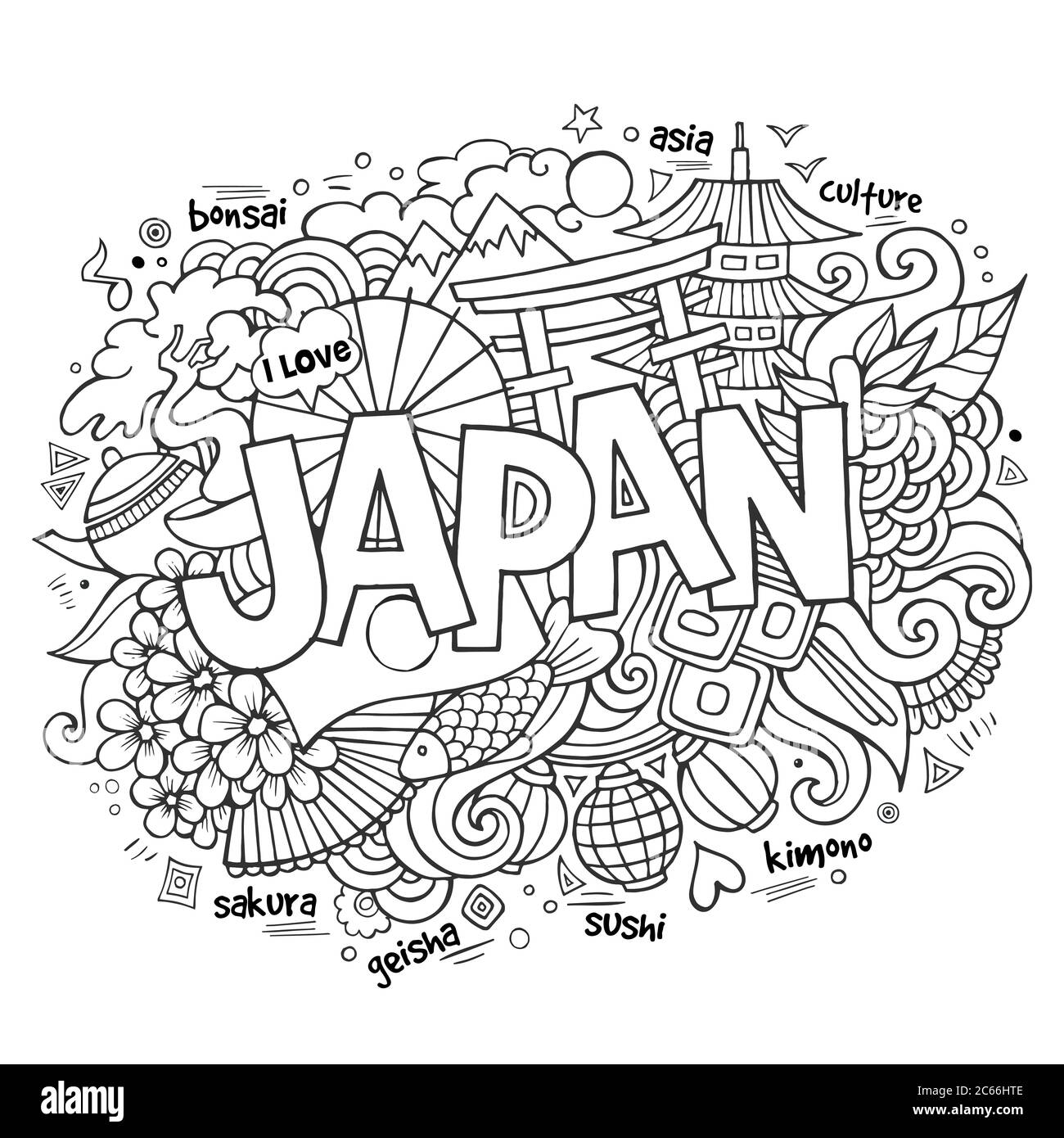 Japan hand lettering and doodles elements background Stock Vector Image ...