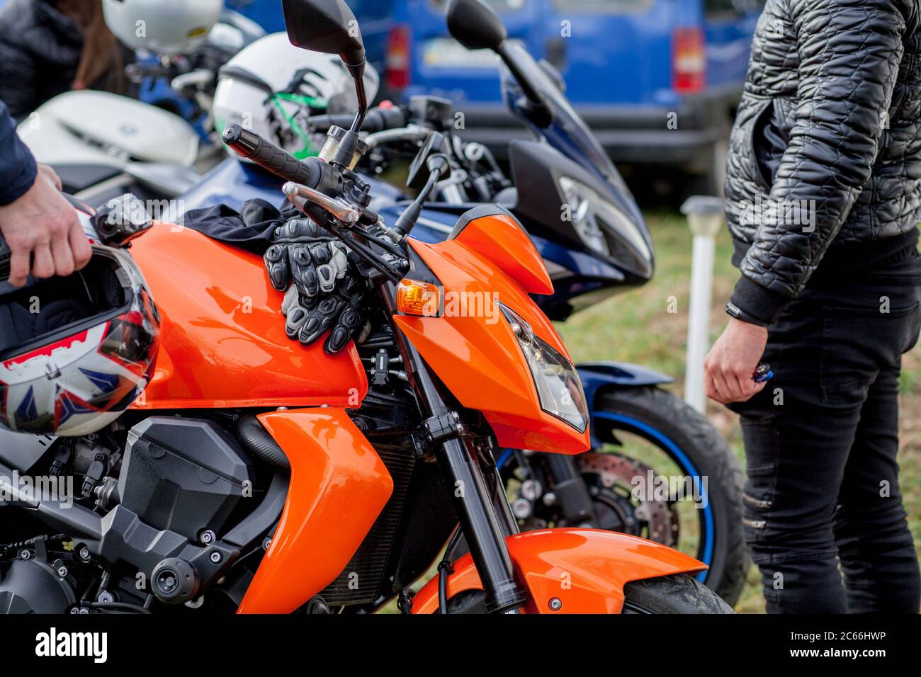 Closeup motorcycles parked on the motorcycles parking lot Stock Photo ...