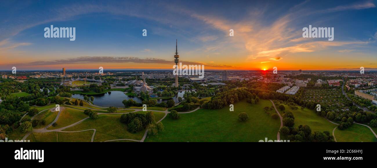 Munich, bavaria. Breathtaking view at the bavarian capital at orange ...