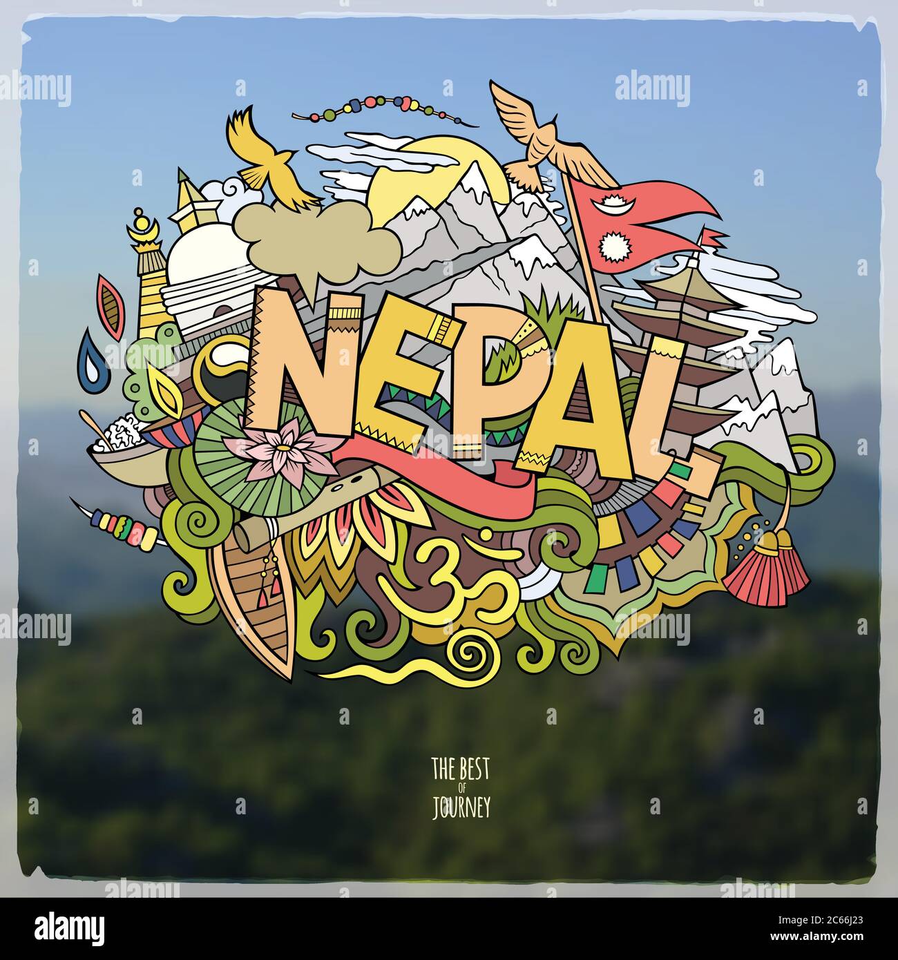 Cartoon vector hand drawn Doodle Nepal word illustration Stock Vector ...