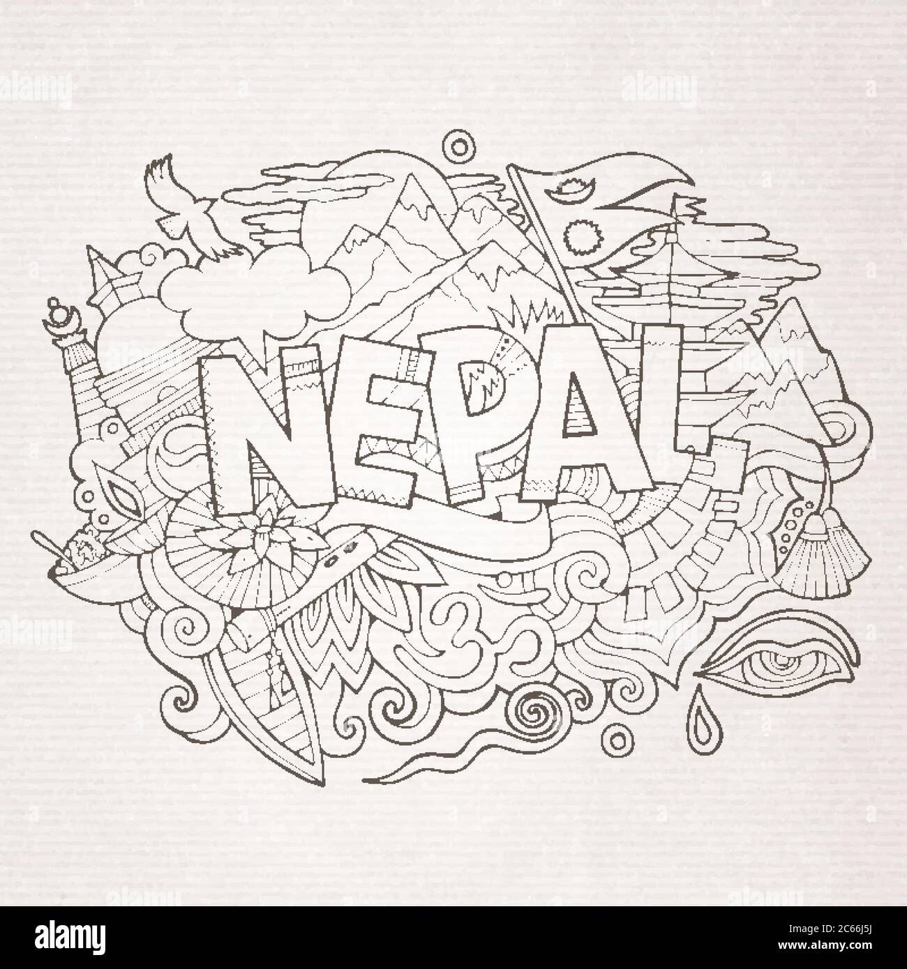 Nepal country hand lettering and doodles elements Stock Vector Image ...