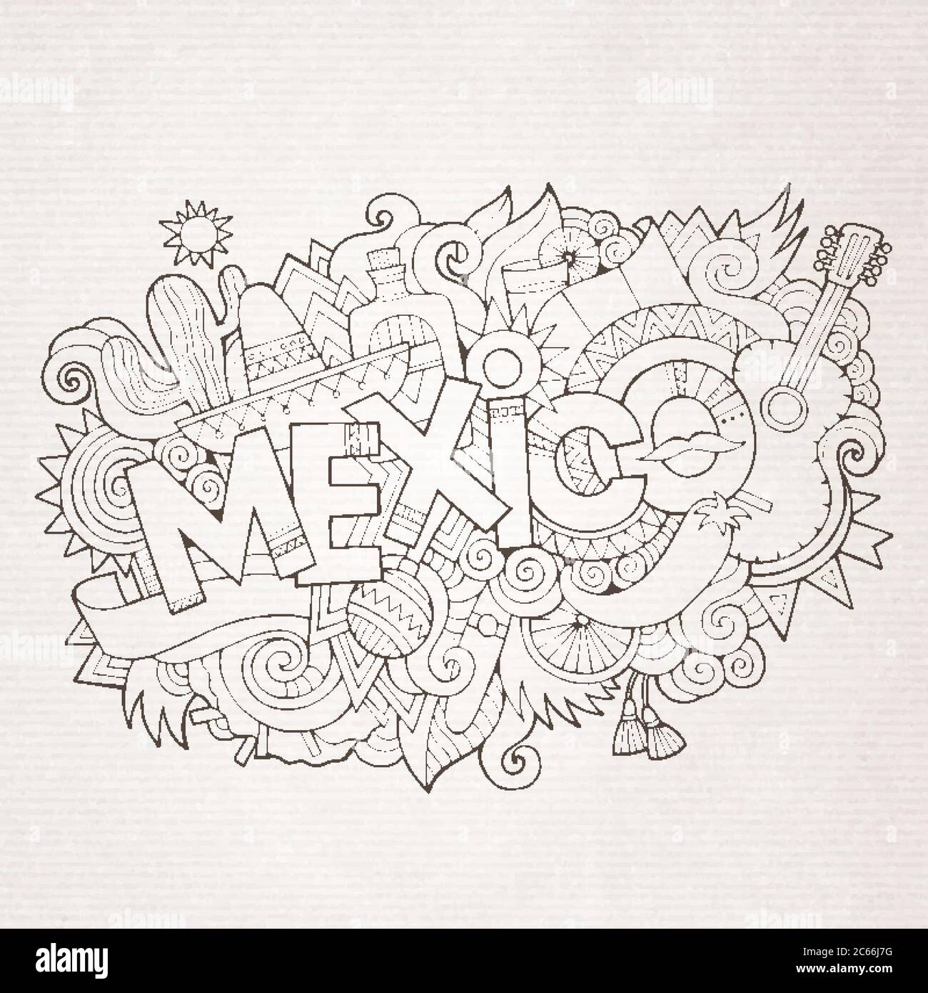 Mexico country hand lettering and doodles elements Stock Vector Image ...