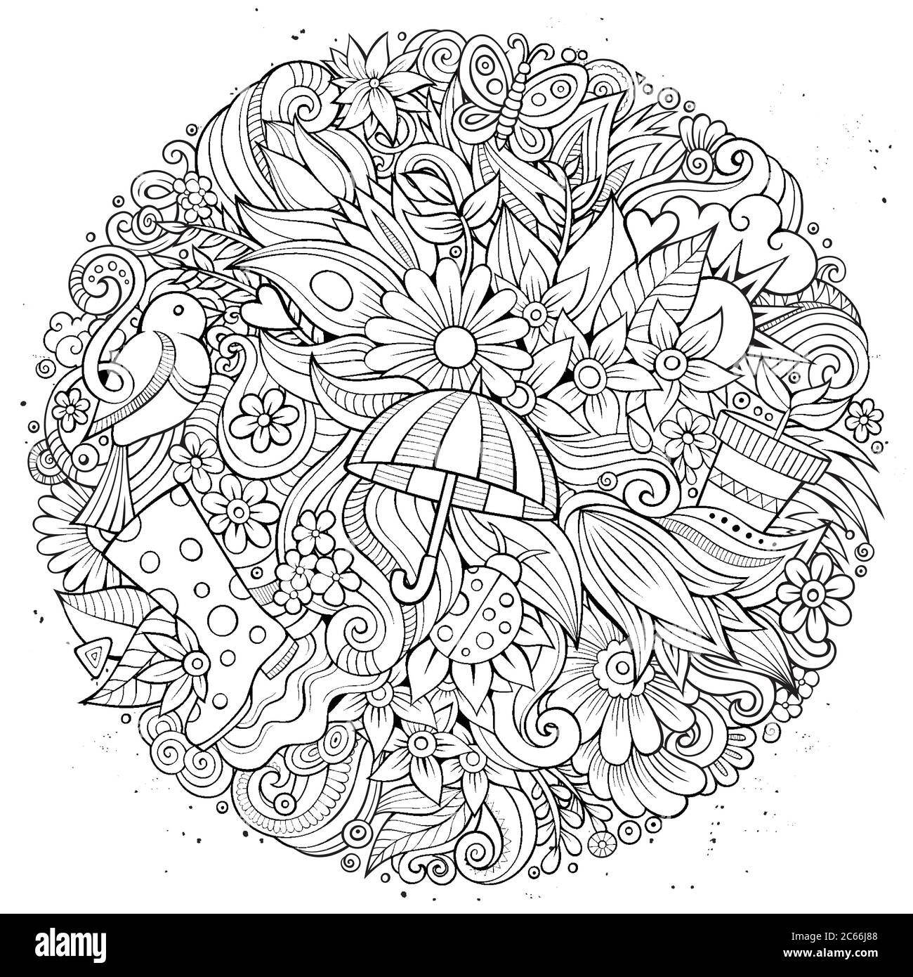 Cartoon cute doodles hand drawn Spring illustration Stock Vector Image ...