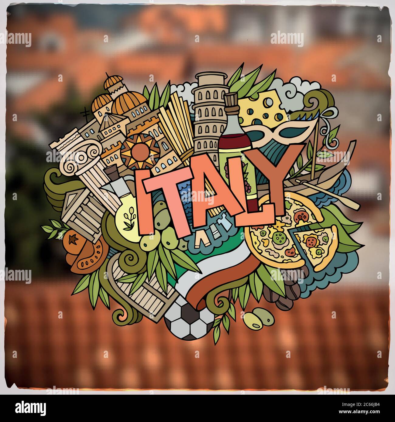 Italy country hand lettering and doodles elements Stock Vector Image ...
