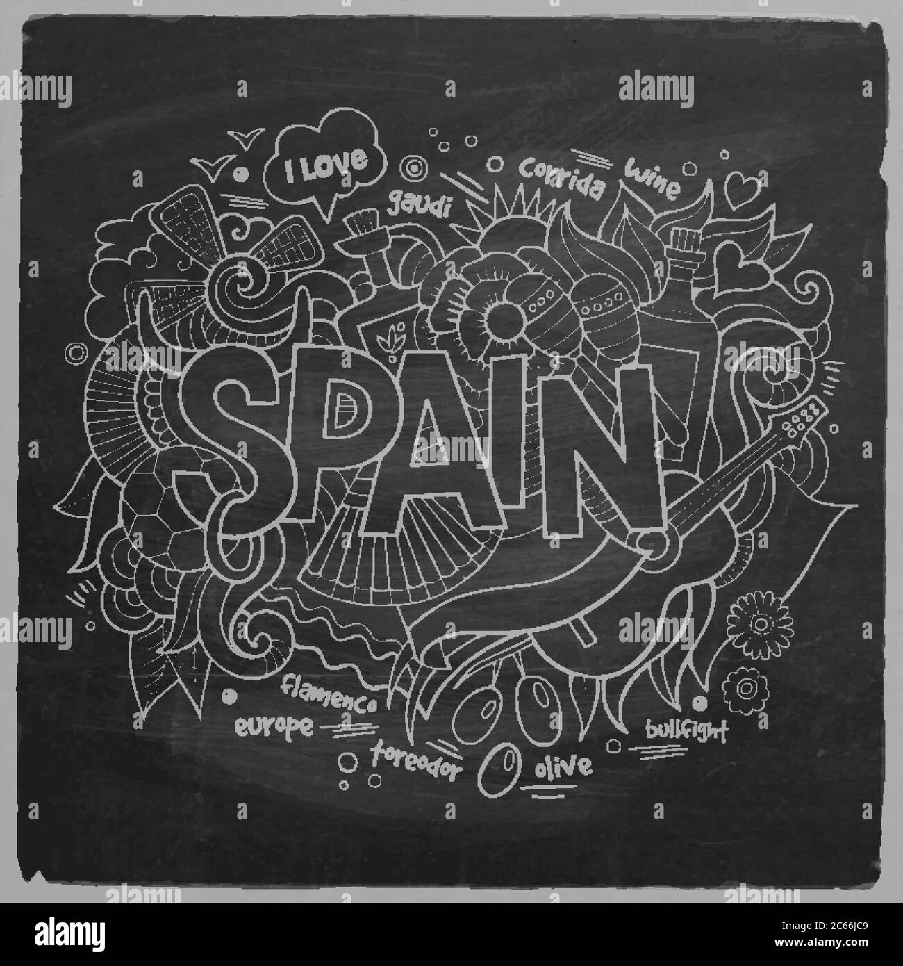 Spain hand lettering and doodles elements background Stock Vector Image ...