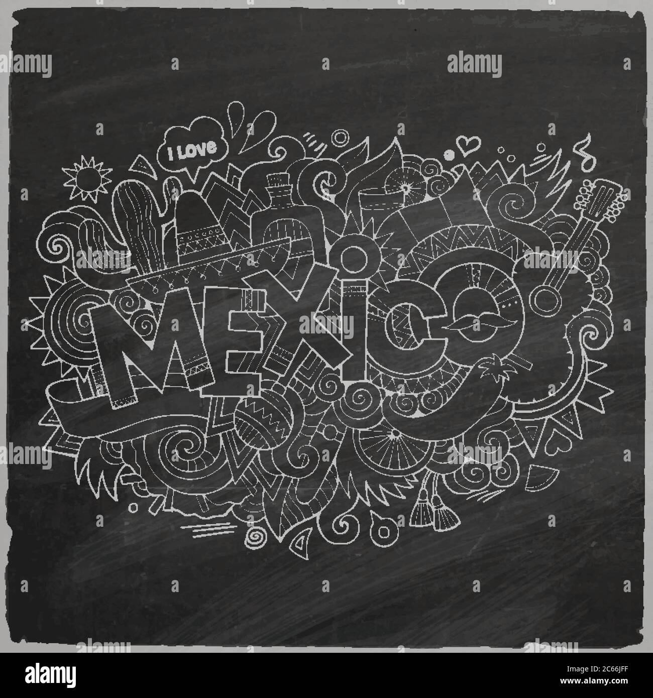 Mexico doodles elements chalkboard background Stock Vector Image & Art ...