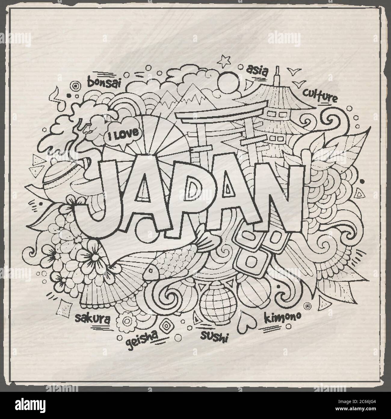 Japan hand lettering and doodles elements background Stock Vector Image ...