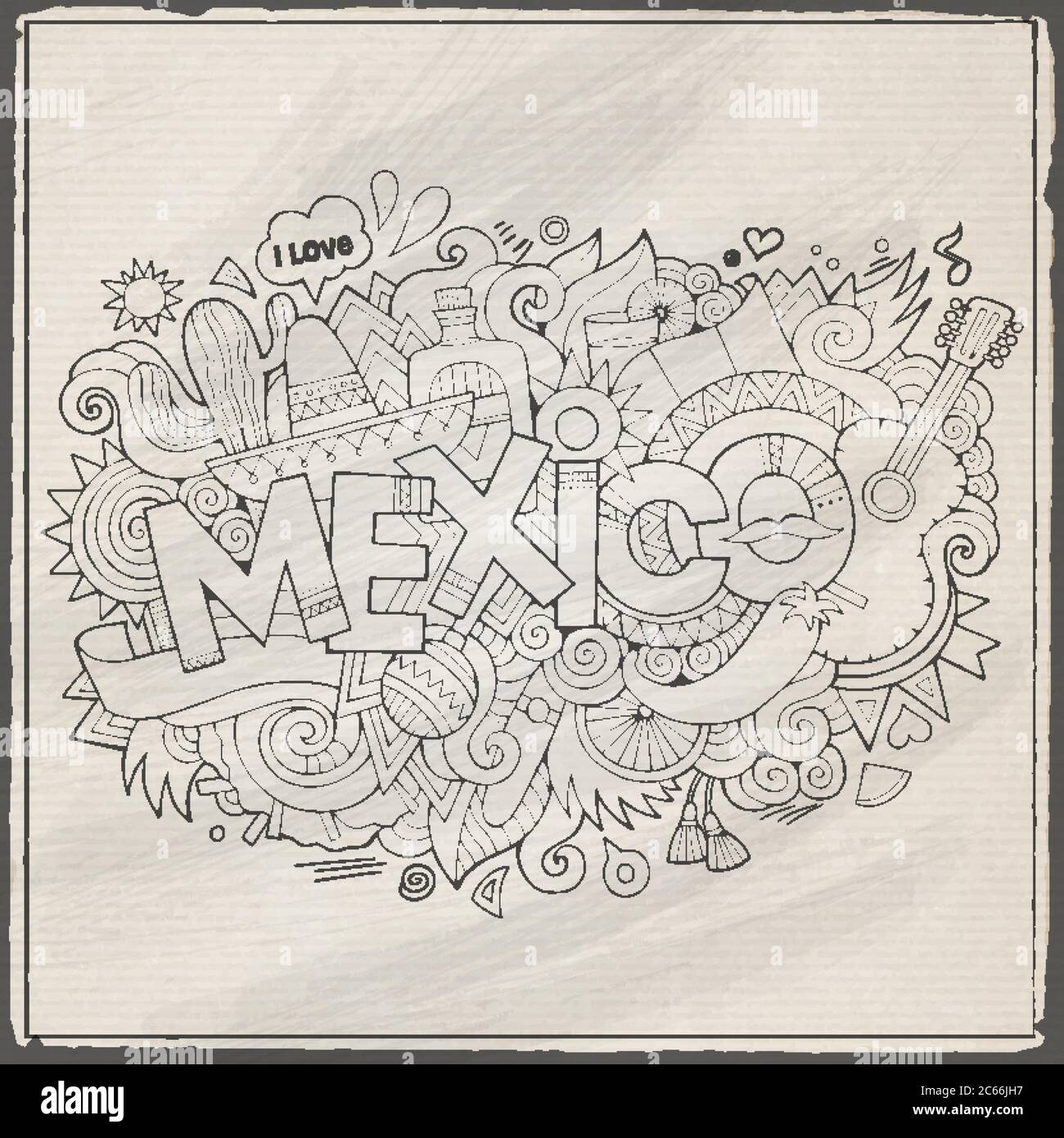 Mexico hand lettering and doodles elements background Stock Vector ...