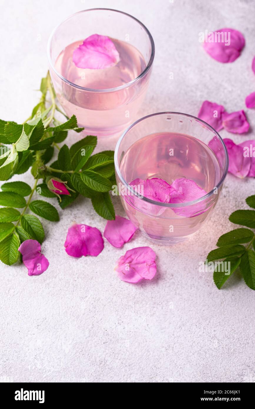 Pink rose water, summer healthy drink Stock Photo - Alamy