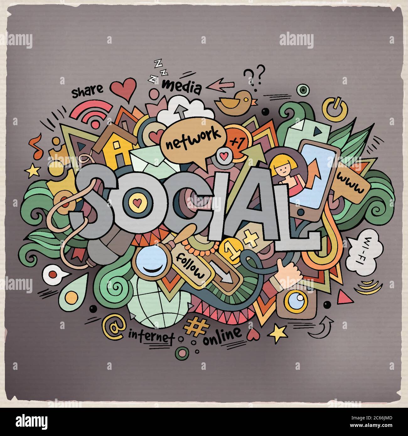 Social hand lettering and doodles elements background Stock Vector ...