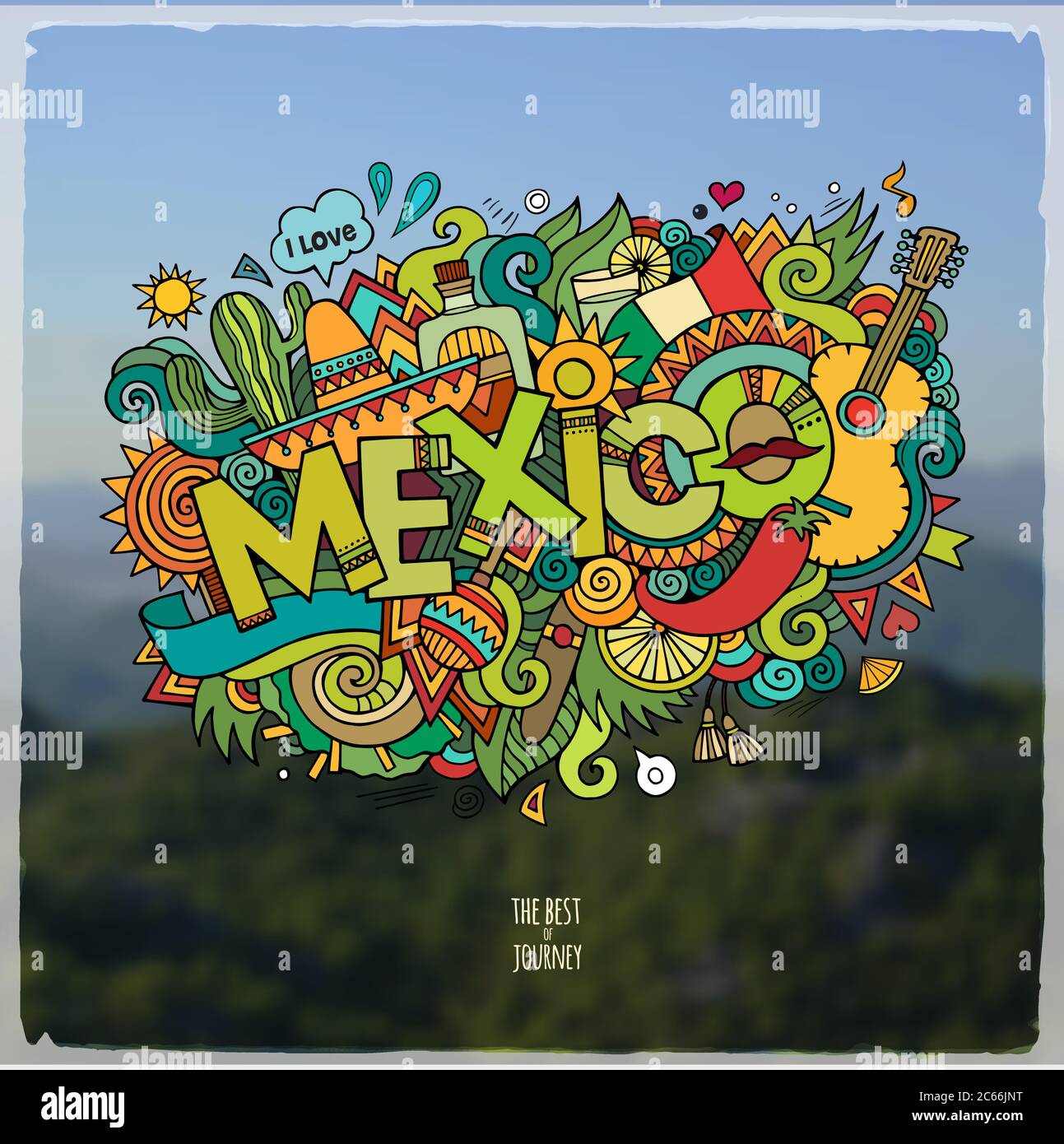 Mexico hand lettering and doodles elements emblem Stock Vector Image ...