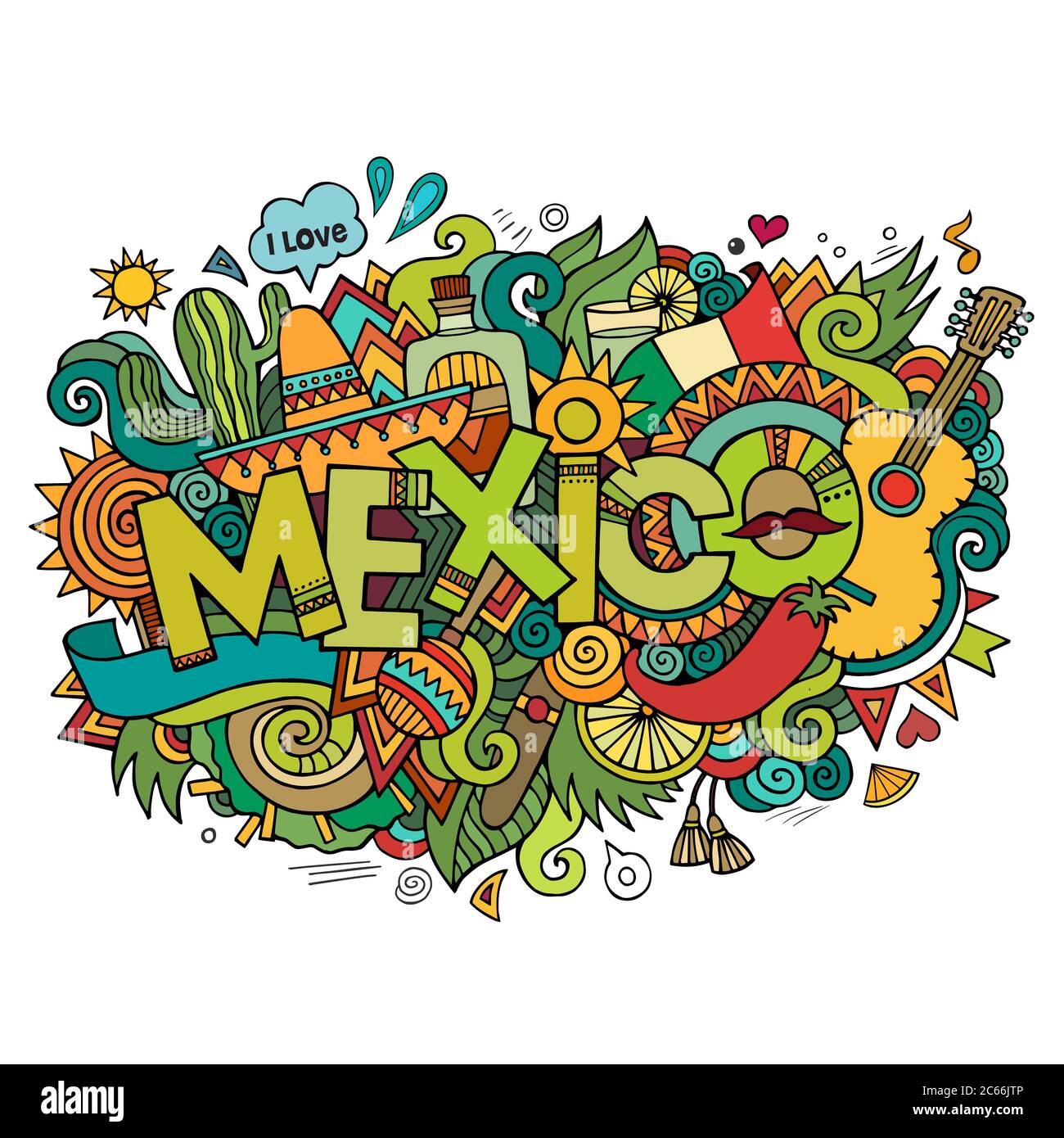 Mexico hand lettering and doodles elements background Stock Vector ...