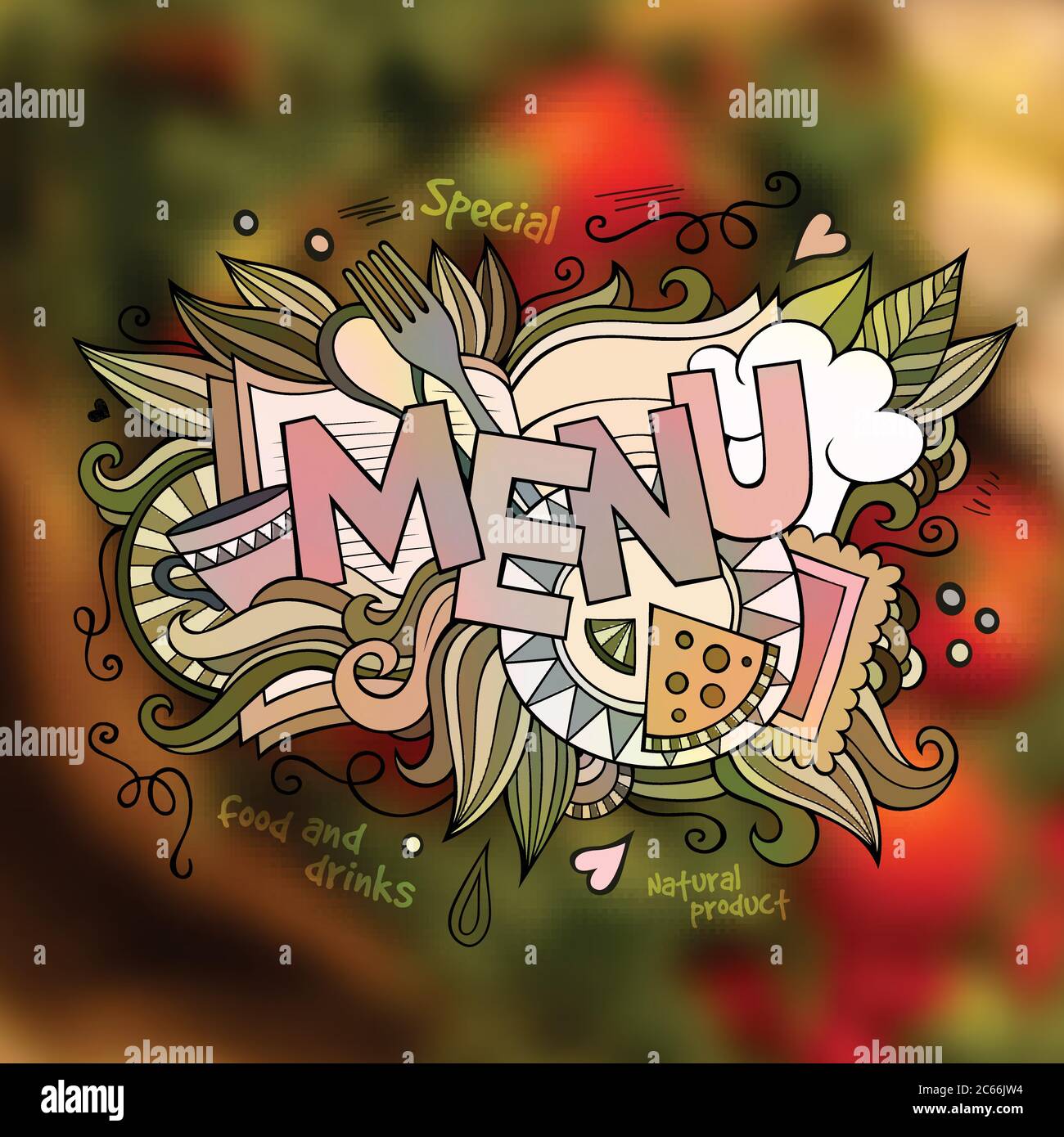 Menu hand lettering and doodles elements illustration Stock Vector ...