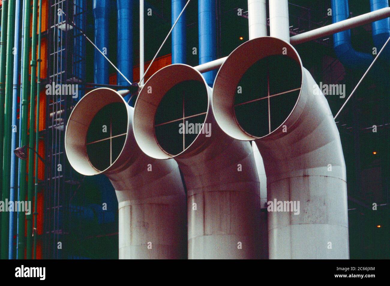 The external service pipes colourfully painted provided a shock of the ...