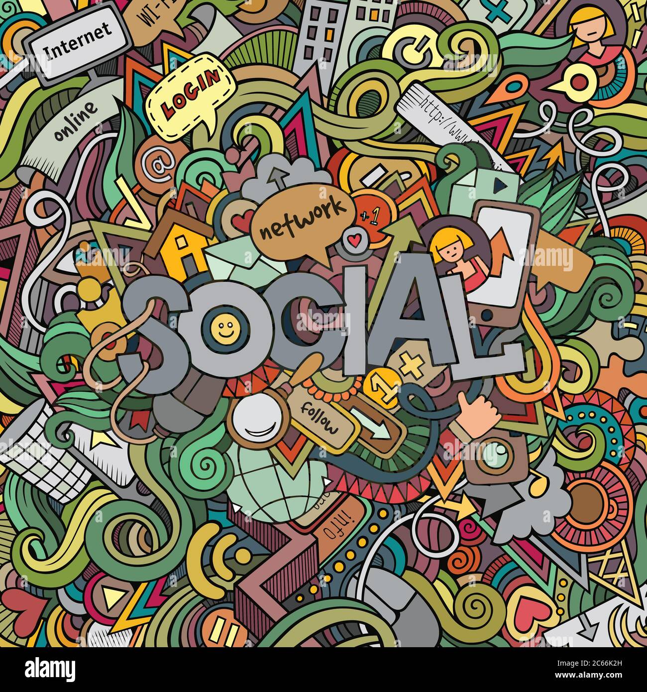 Social hand lettering and doodles elements background Stock Vector ...