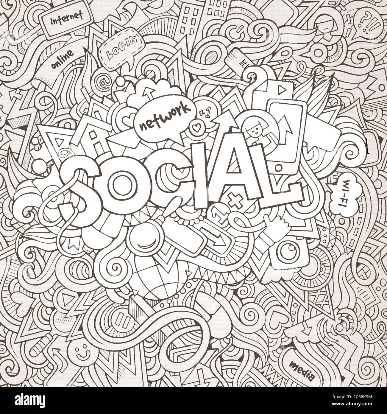 Social hand lettering and doodles elements background Stock Vector ...